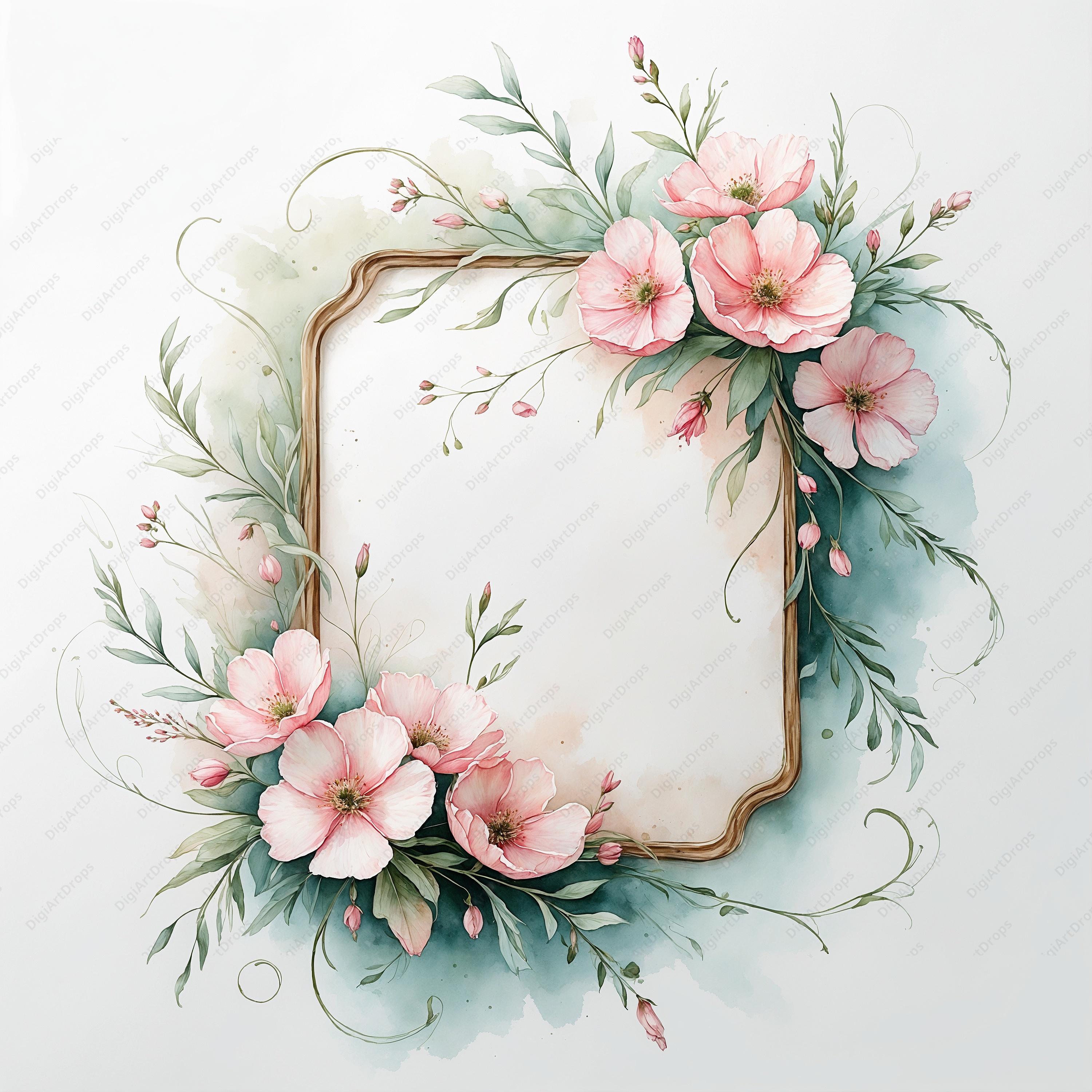 Watercolor Floral Frame Clipart: Wildflower Border (digital Download ...