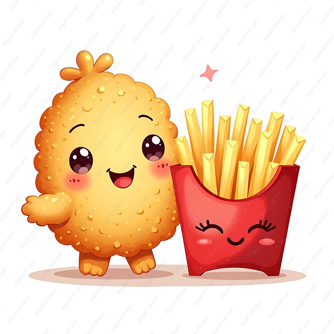 Cute Kawaii Clipart Bundle, Chicken Nugget & Fries, Watercolor Fast ...