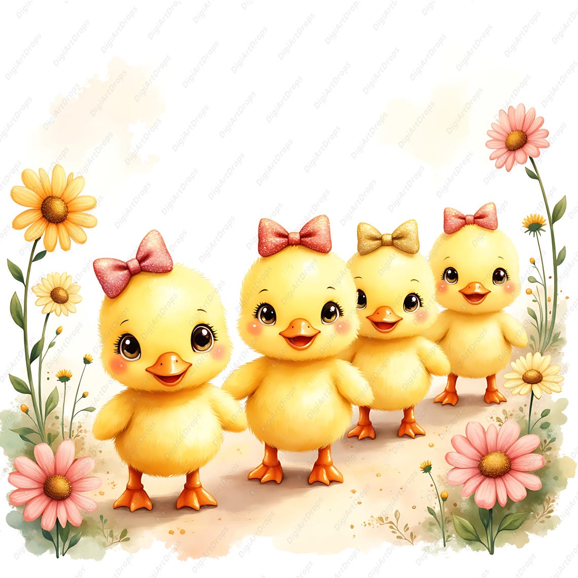 Watercolor Duckling Clipart, Kawaii Baby Ducks, Summer Party Art ...