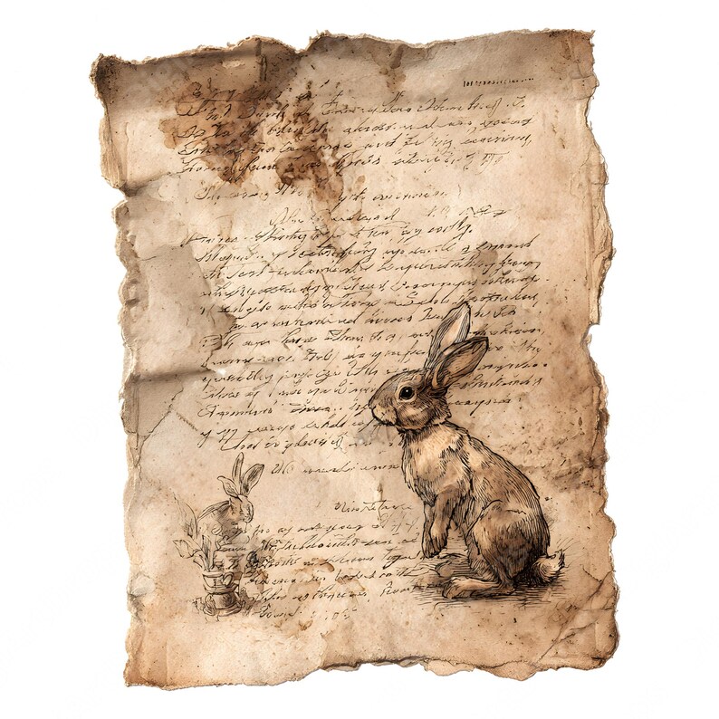 Vintage Easter Recipe Card Clipart, Watercolor Bunny Ephemera (digital ...