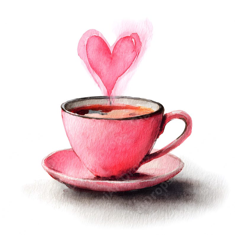 Watercolor Heart Teacup Clipart, Romantic Valentine Graphics (digital ...