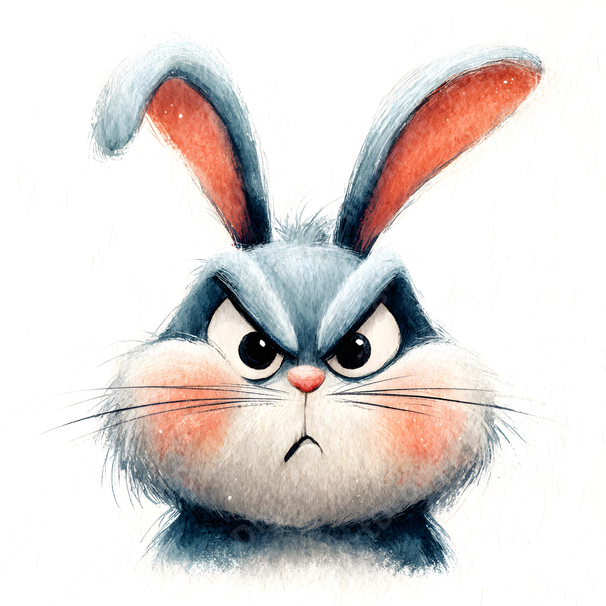 Grumpy Bunny Watercolor Clipart: Pastel Easter Cartoon Face (digital ...