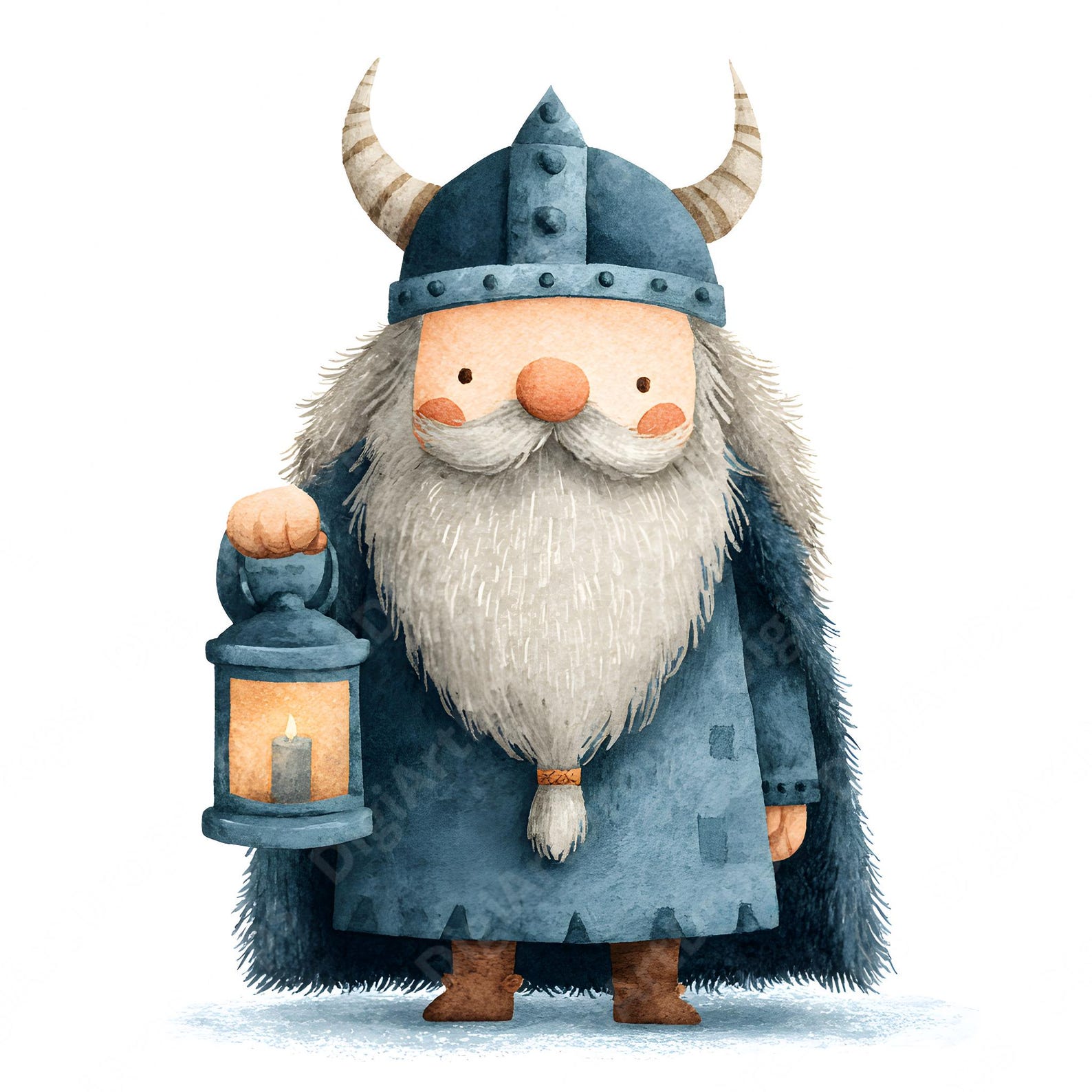 Watercolor Viking Santa Clipart: Nordic Christmas Lantern, Fur Cloak ...