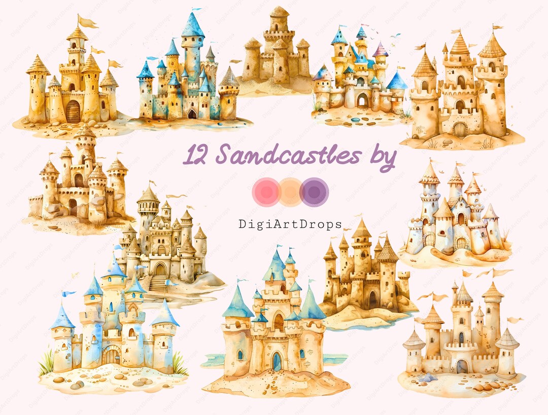 Summer Sandcastles Watercolor Clipart Bundle 12 PNG Digital Download ...