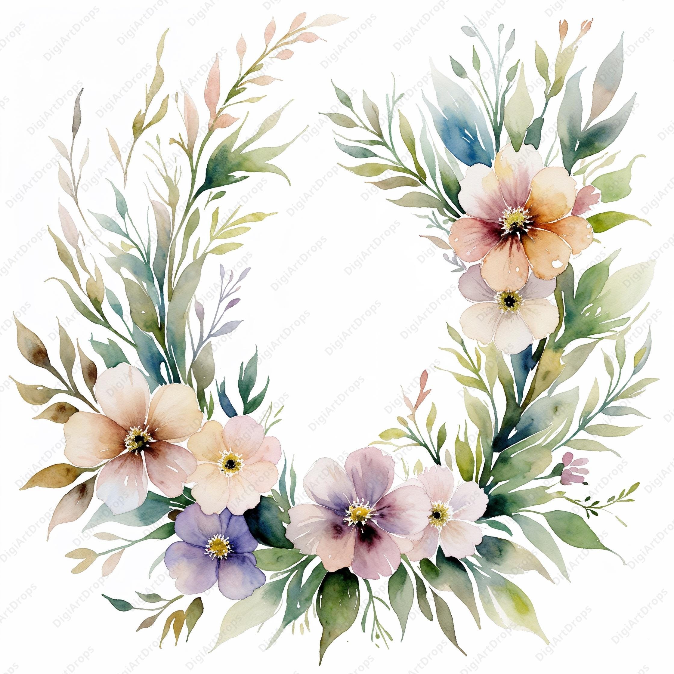 Rustic Floral Border Clipart - Wedding Invitation Art - Vintage Floral ...