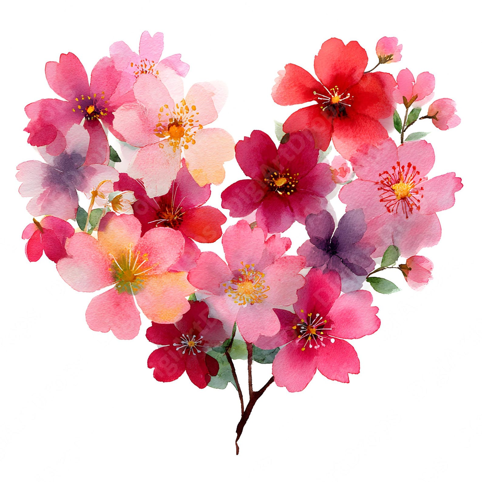 Digital Scrapbook Paper | Watercolor Valentine Floral Hearts | Junk ...