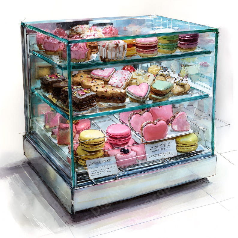 Valentine Pastry Case Clipart: Watercolor Pink-red JPG on White - Junk ...