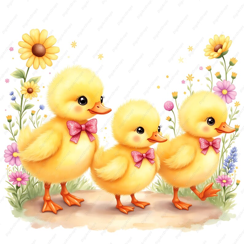 Watercolor Duckling Clipart, Kawaii Baby Ducks, Summer Party Art ...