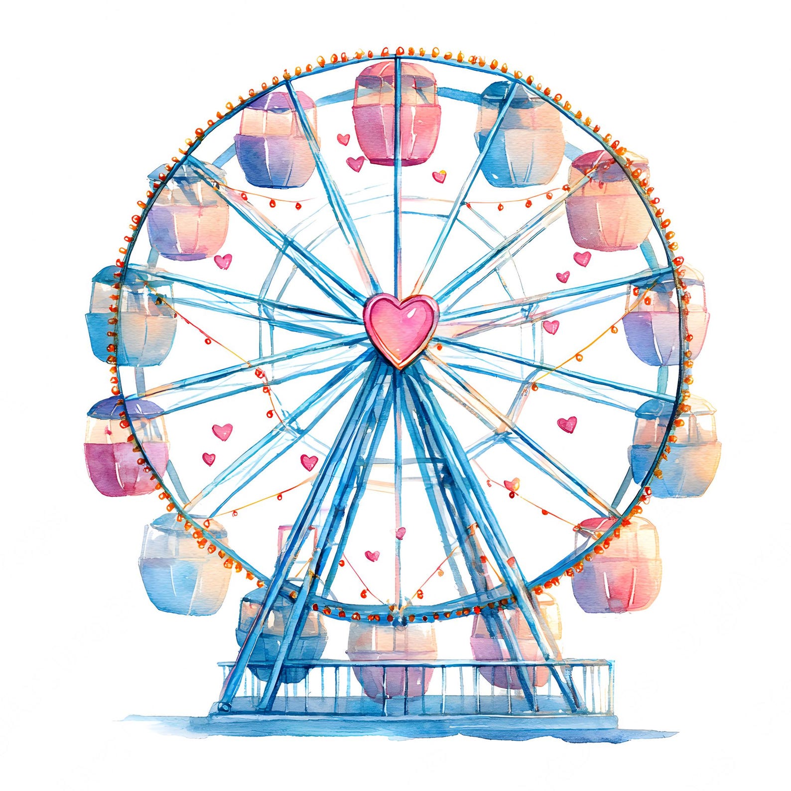 Ferris Wheel Clipart: Watercolor Pastel JPG, Junk Journal & Scrapbook ...