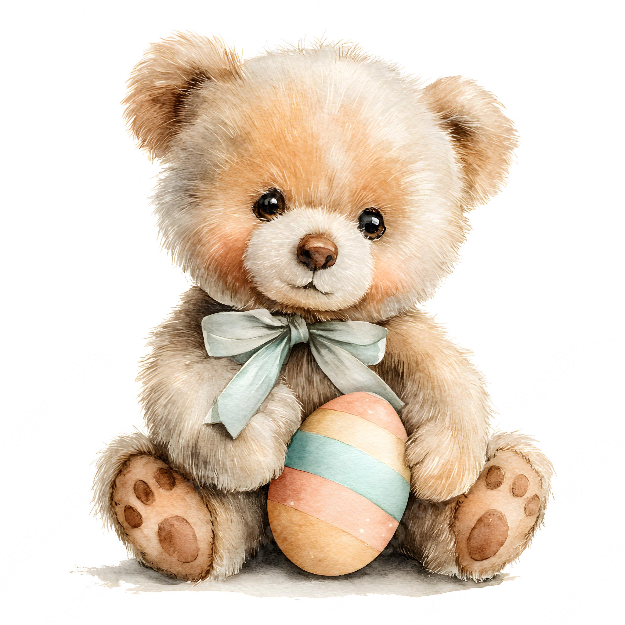 Watercolor Easter Teddy Bear Clipart, Pastel Easter Egg Illustration ...