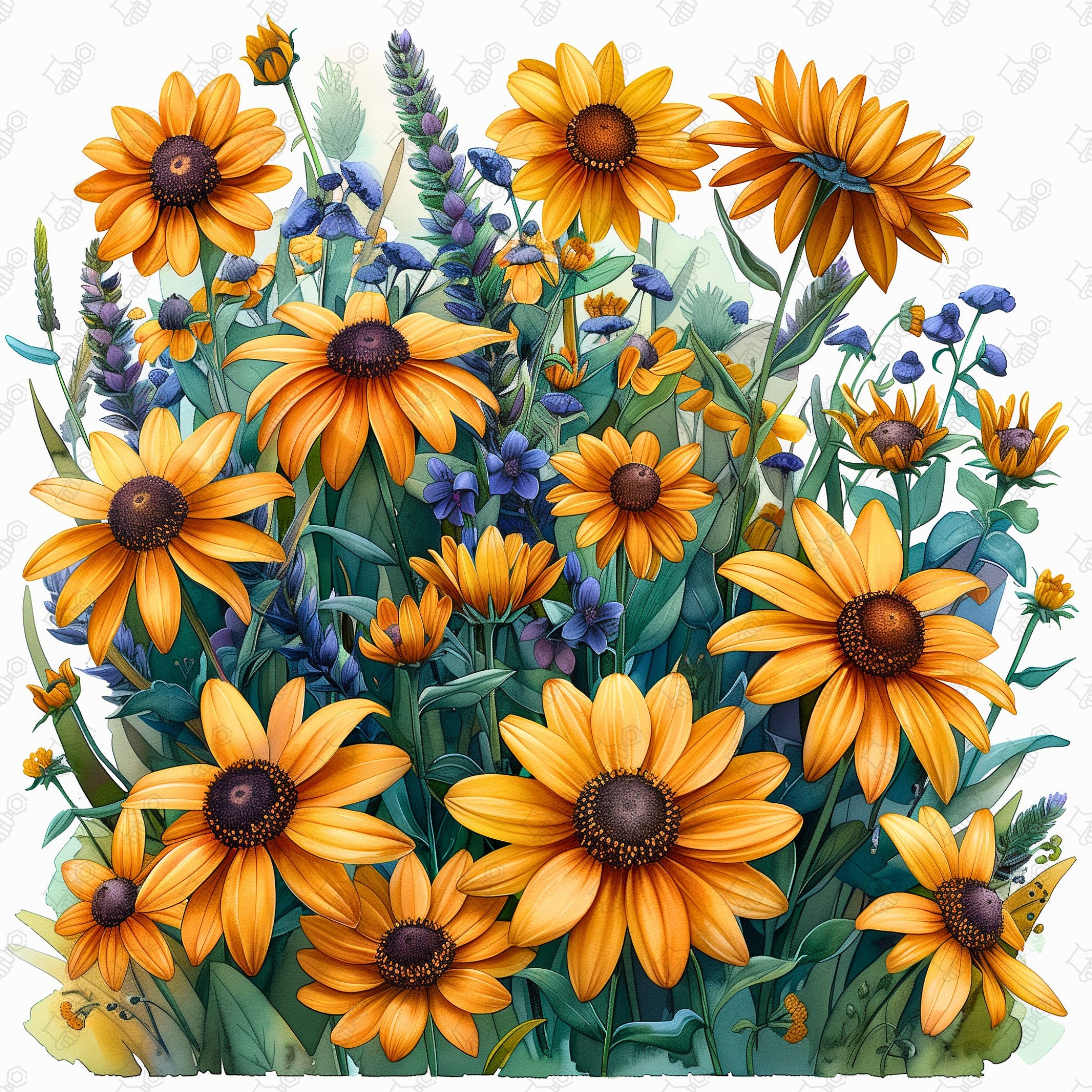 Black-eyed Susan Watercolor Clipart: Floral Invitation Graphics (JPG ...