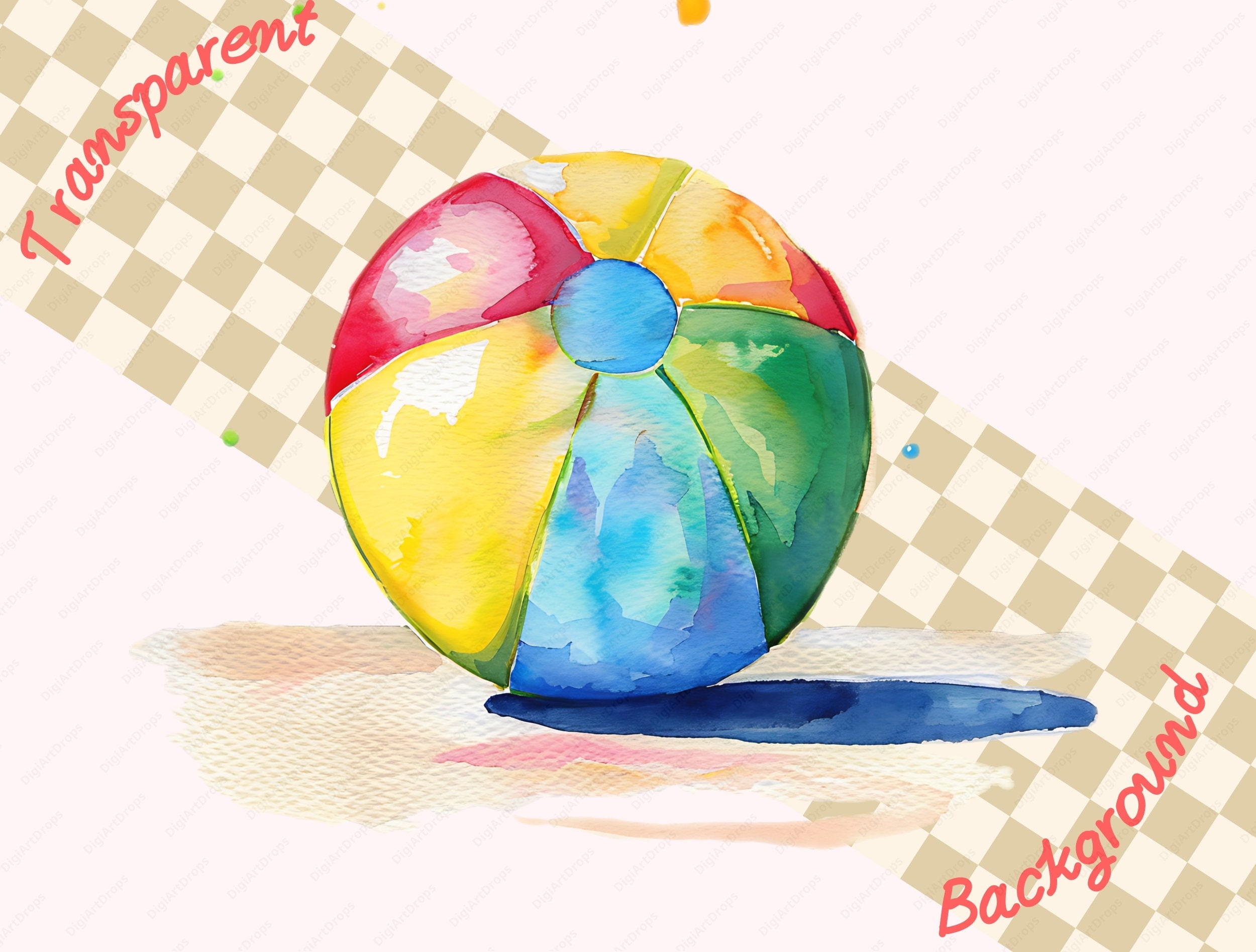 Watercolor Beach Balls Clipart Bundle: Summer PNG Graphics (digital ...