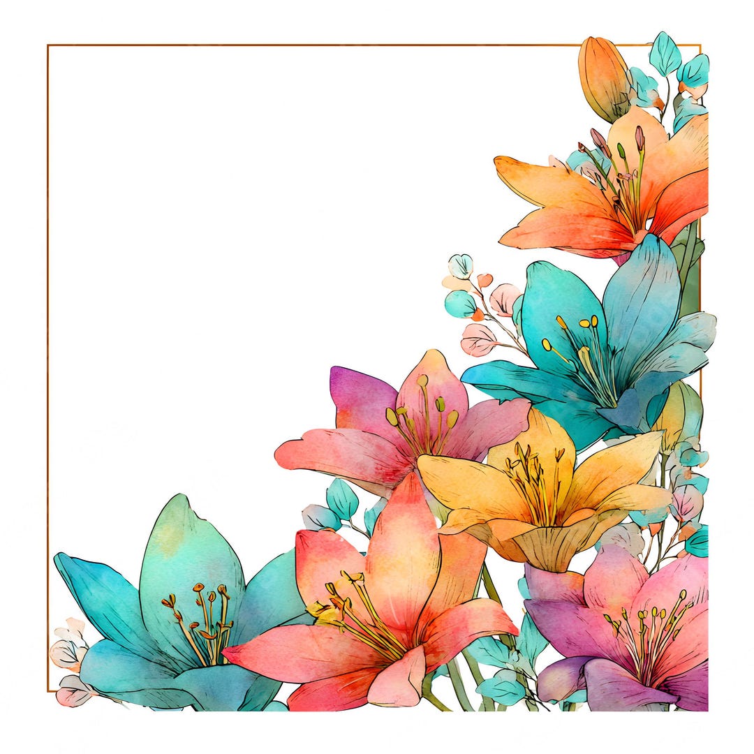 Christian Easter Lily Frame: Watercolor, White Background, JPG Clipart ...