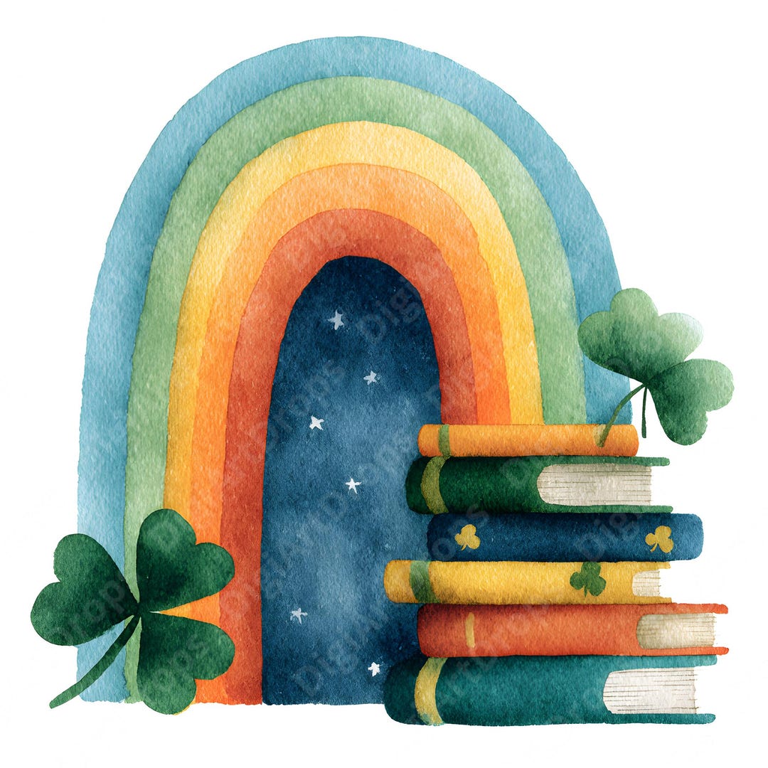 St Patrick's Rainbow Books Clipart: Teacher Retro Watercolor (JPG) - Etsy