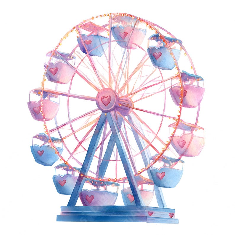 Ferris Wheel Clipart: Watercolor Pastel JPG, Junk Journal & Scrapbook ...