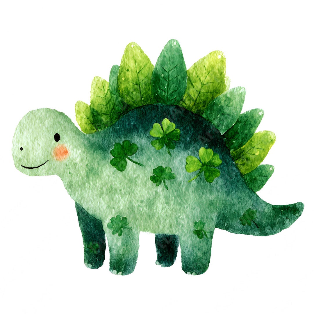 St Patrick's Dinosaur Clipart: Watercolor Green Stegosaurus JPG for ...
