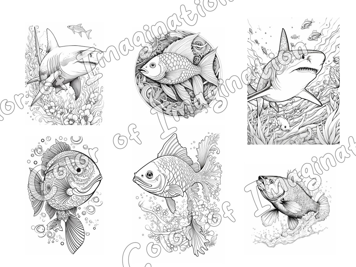 Fish Coloring Pages for Adults and Kids 34 Sheet Fish Coloring Book ...