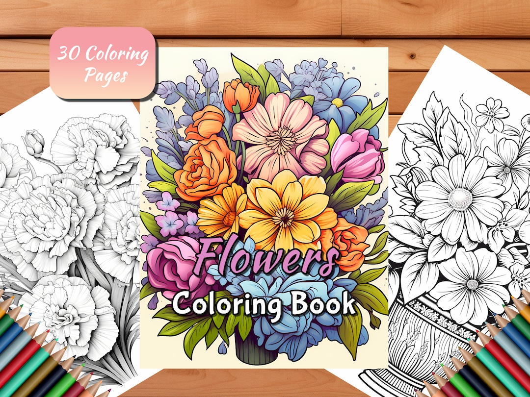 Flower Coloring Pages for Adults and Kids 30 Page Flower Coloring Book ...