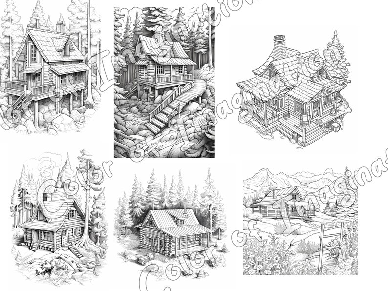 Cabin Coloring Pages for Adults and Kids 20 Page Cabin Coloring Book ...