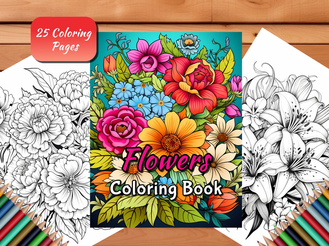 Flower Coloring Book for Adults 25 Kids Flower Coloring Pages Sunflower ...