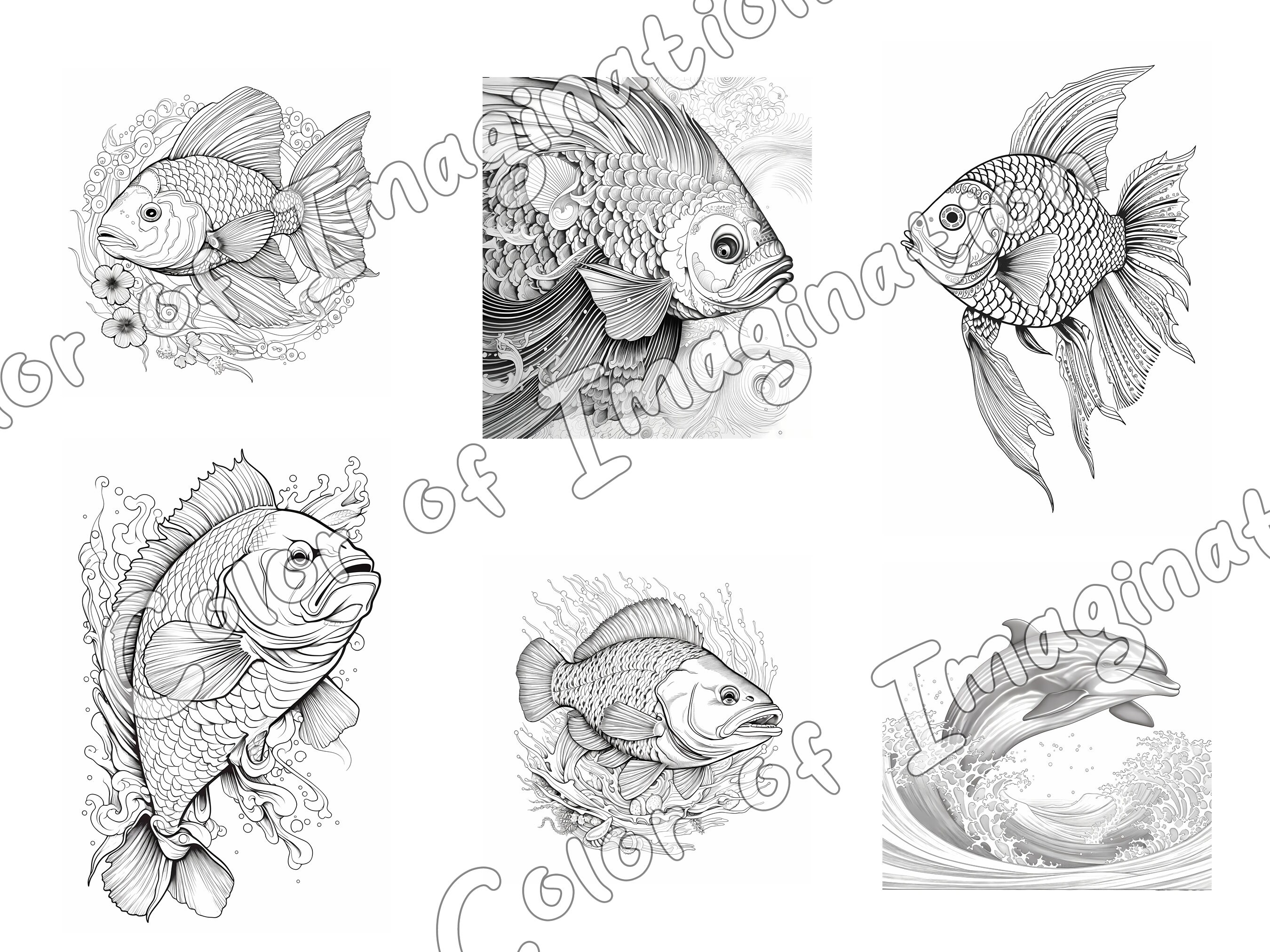Fish Coloring Pages for Adults and Kids 30 Sheet Fish Coloring Ocean ...