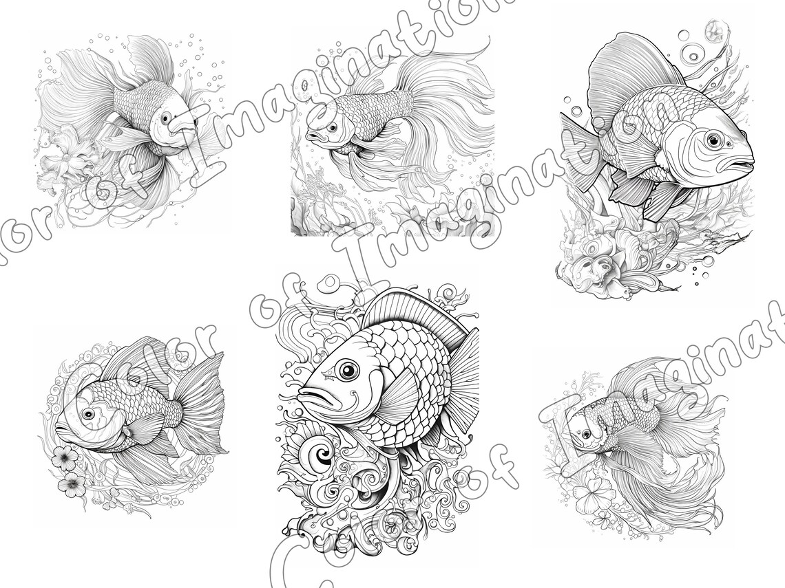 Fish Coloring Pages for Adults and Kids 34 Sheet Fish Coloring Book ...