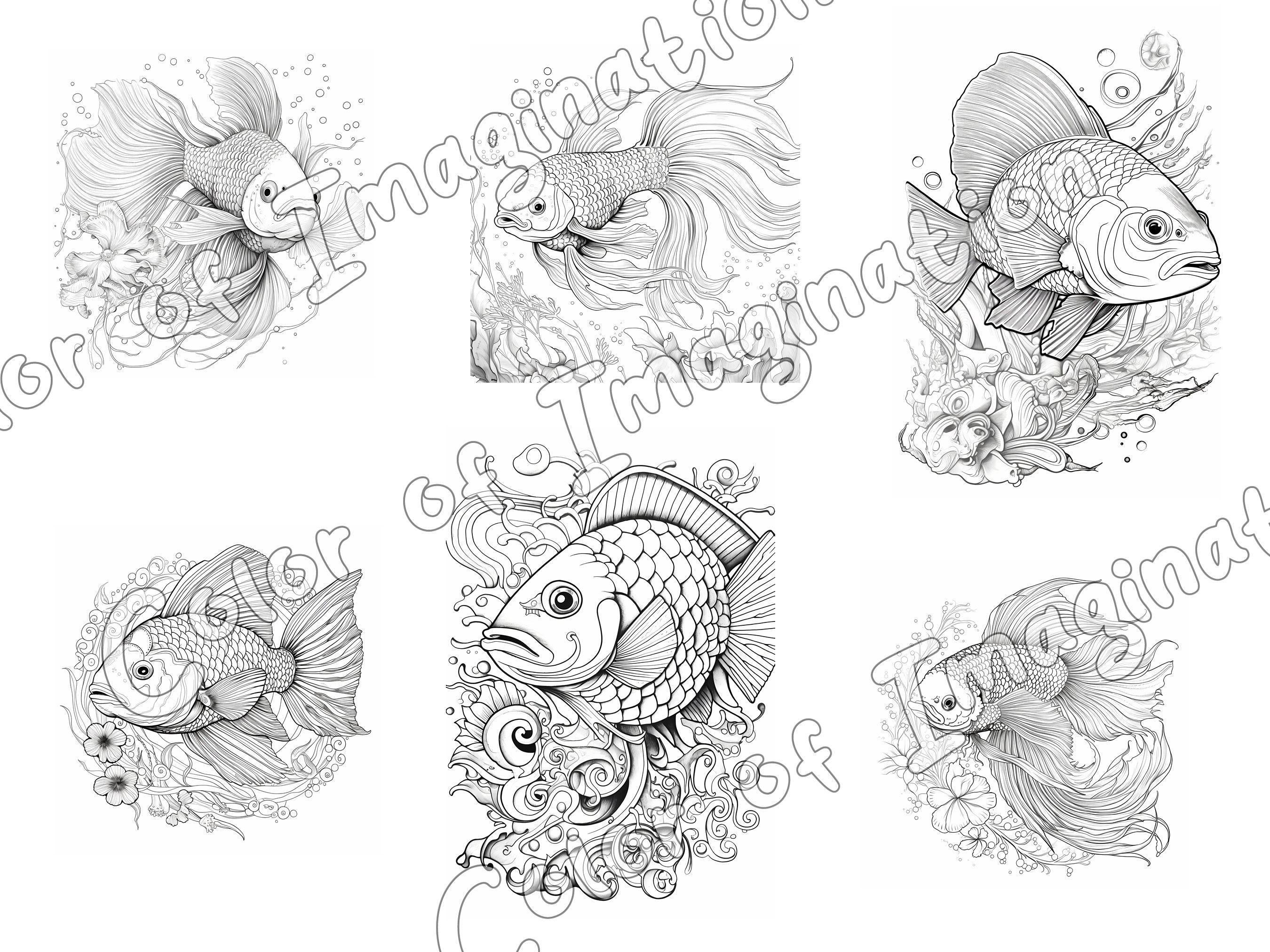 Fish Coloring Pages for Adults and Kids 34 Sheet Fish Coloring Book ...
