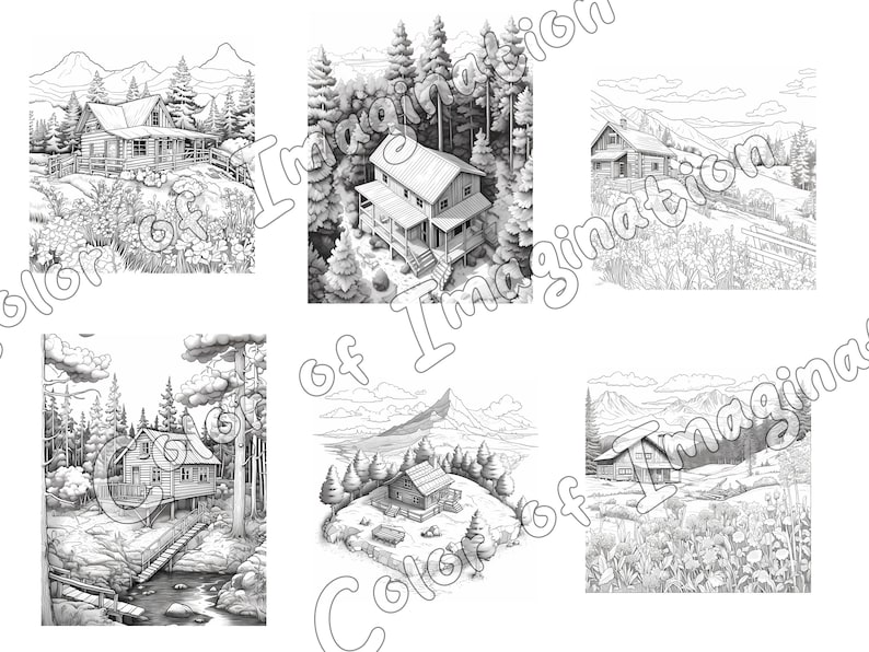 Cabin Coloring Pages for Adults and Kids 20 Page Cabin Coloring Book ...