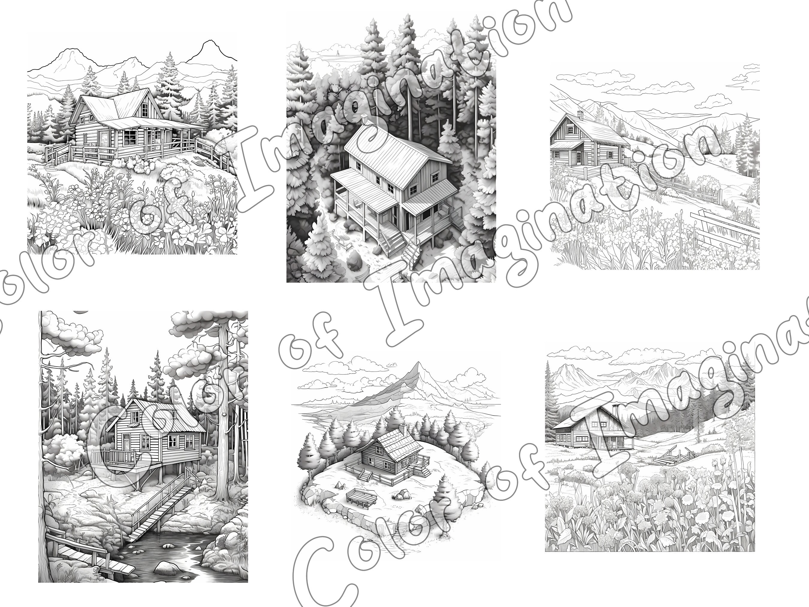 Cabin Coloring Pages for Adults and Kids 20 Page Cabin Coloring Book ...