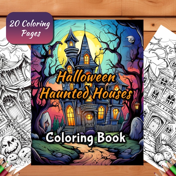 Haunted House Coloring Pages - Etsy