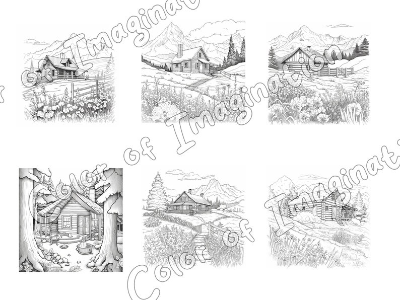 Cabin Coloring Pages for Adults and Kids 20 Page Cabin Coloring Book ...