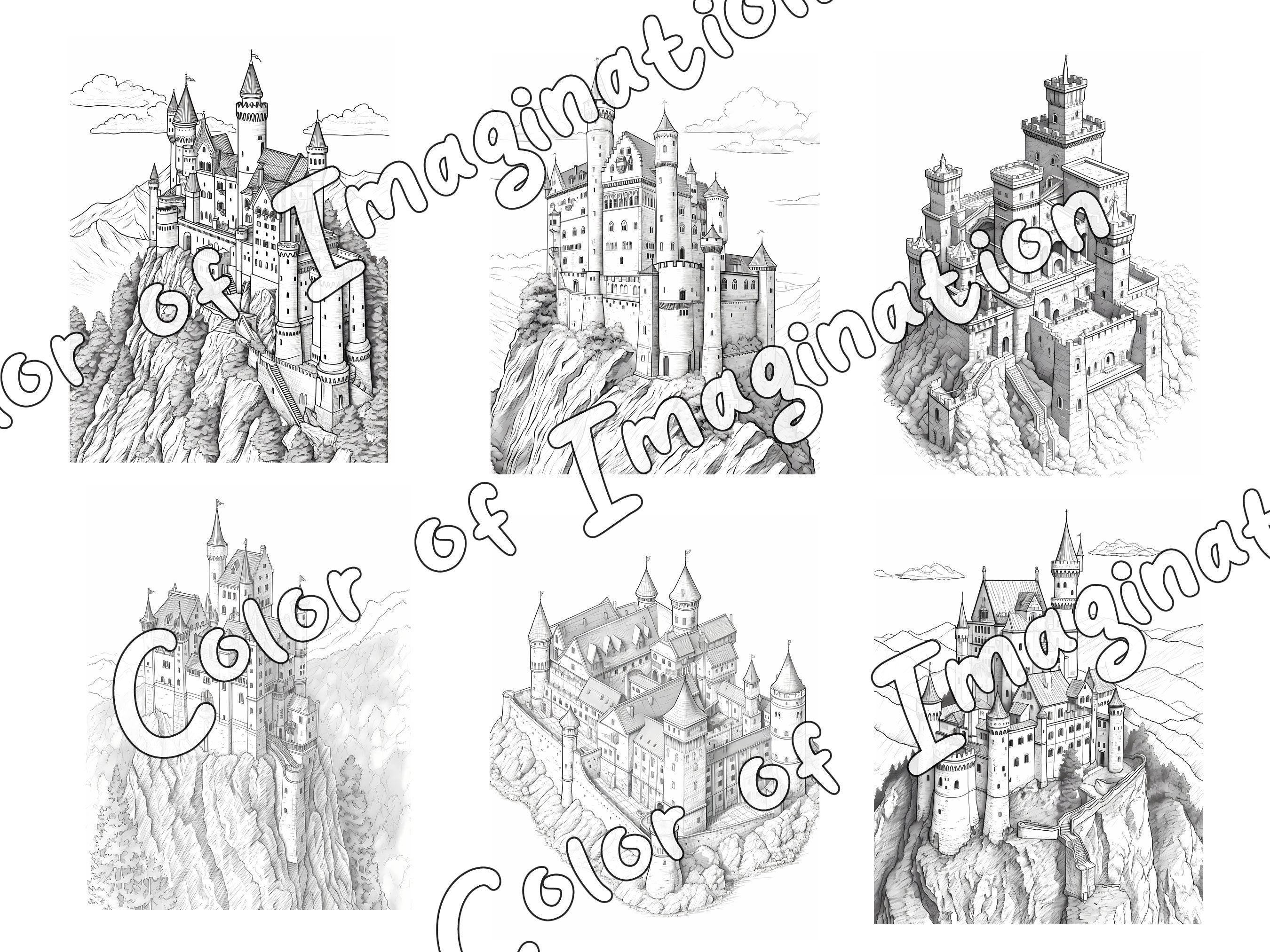 Fairytale Castles Coloring Pages for Adults and Kids 12 Sheet Castle ...