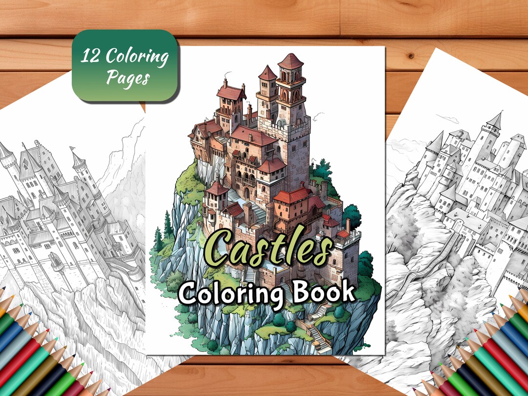 Fairytale Castles Coloring Pages for Adults and Kids 12 Sheet Castle ...