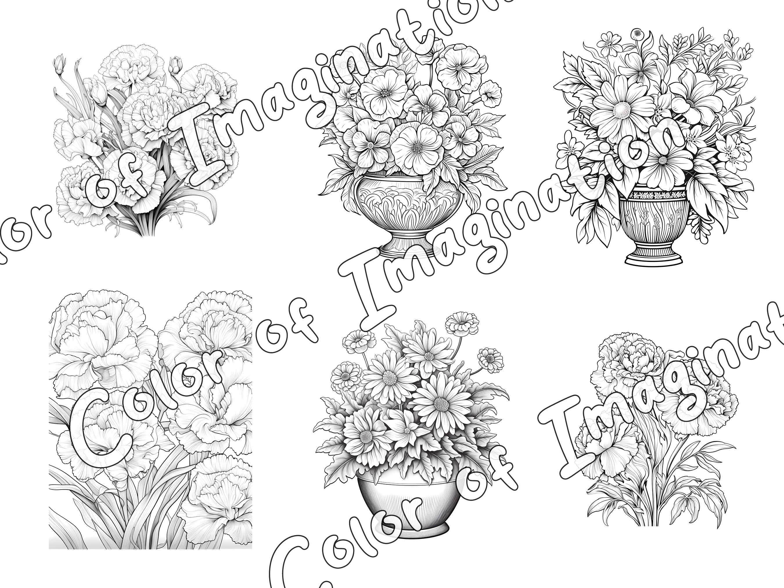Flower Coloring Pages for Adults and Kids 30 Page Flower Coloring Book ...