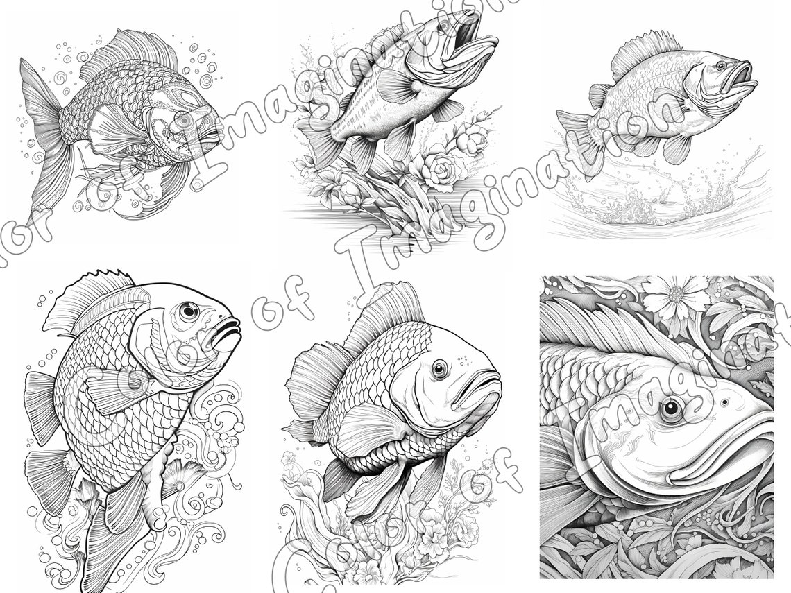 Fish Coloring Pages for Adults and Kids 34 Sheet Fish Coloring Book ...