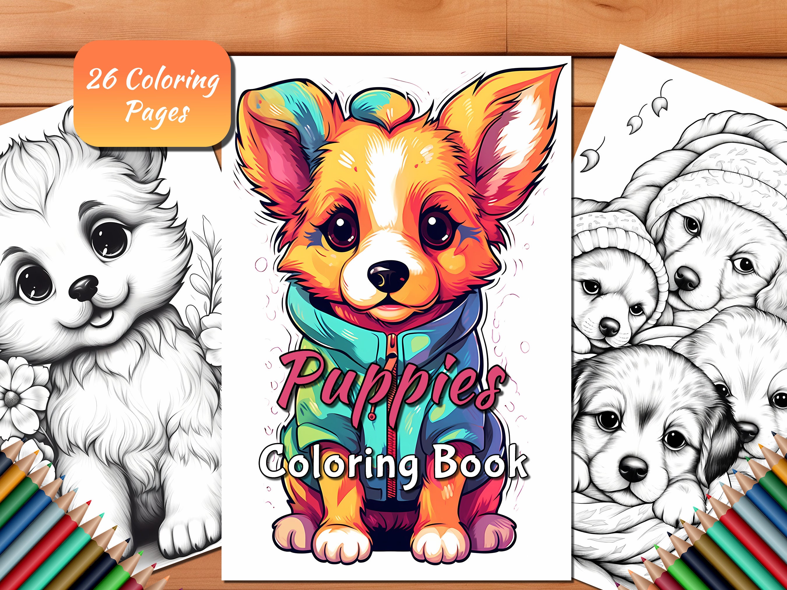 Puppy Coloring Pages for Kids and Adults - 26 Puppies Coloring Book ...