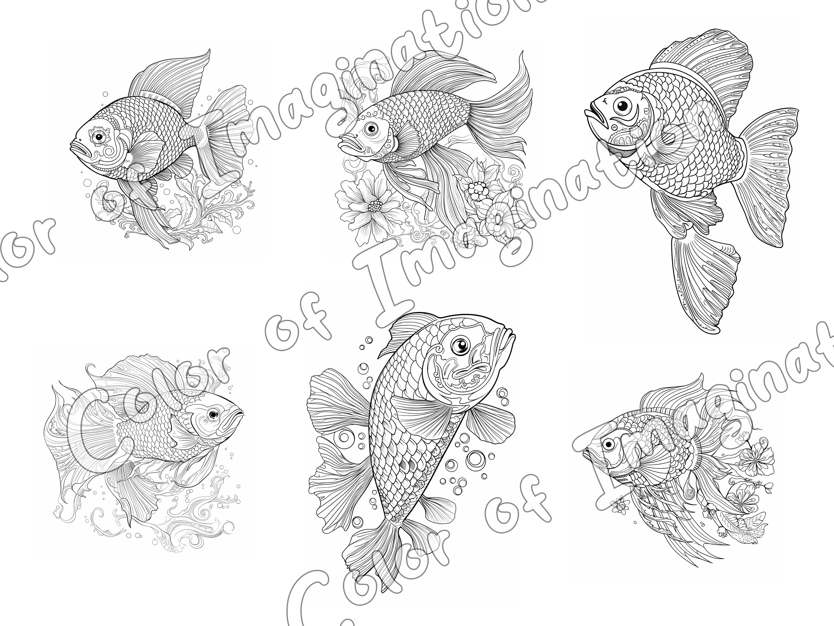 Fish Coloring Pages for Adults and Kids 30 Sheet Fish Coloring Ocean ...