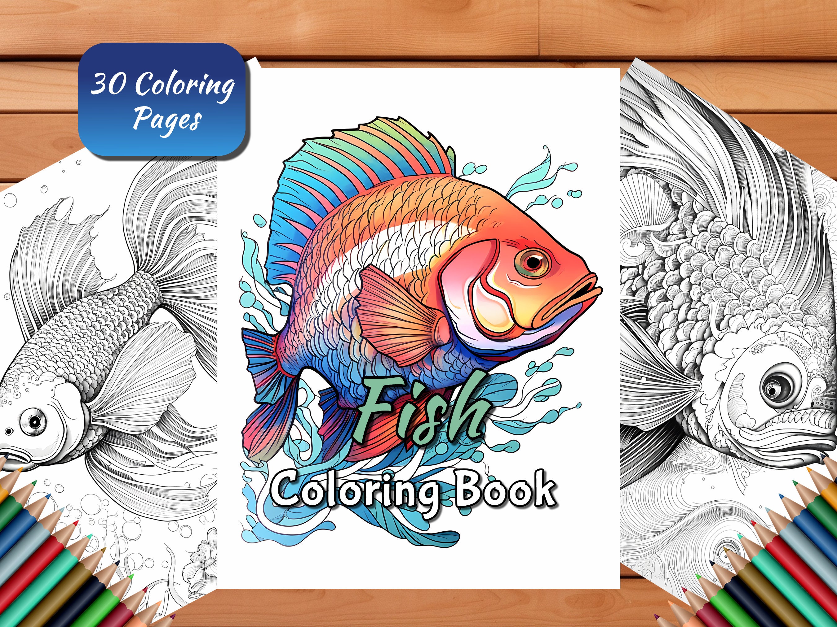 Fish Coloring Pages for Adults and Kids 30 Sheet Fish Coloring Ocean ...