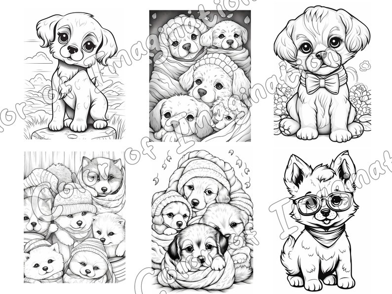Puppy Coloring Pages for Kids and Adults 26 Puppies Coloring Book Baby ...