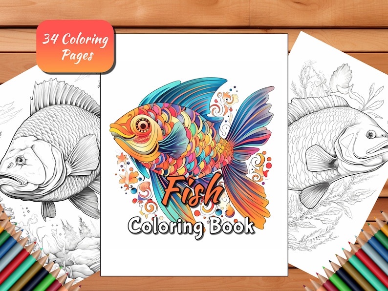 Fish Coloring Pages for Adults and Kids 34 Sheet Fish Coloring Book ...
