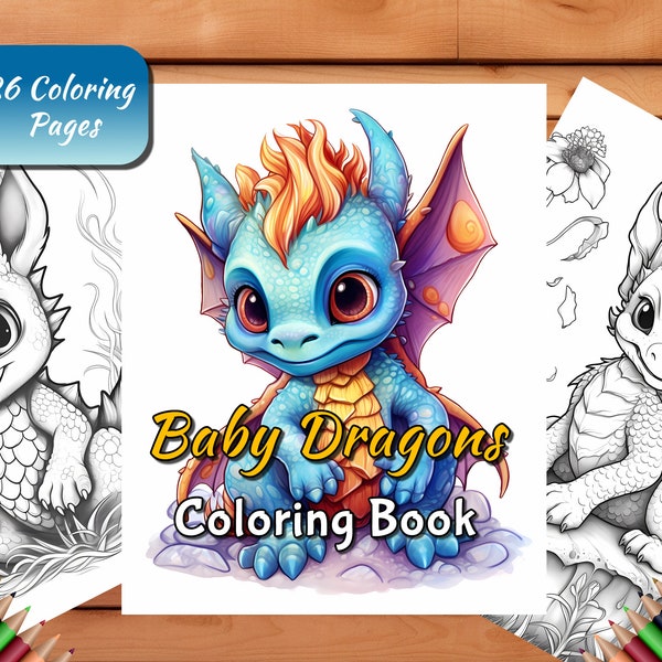 Baby Dragon Coloring Page - Etsy