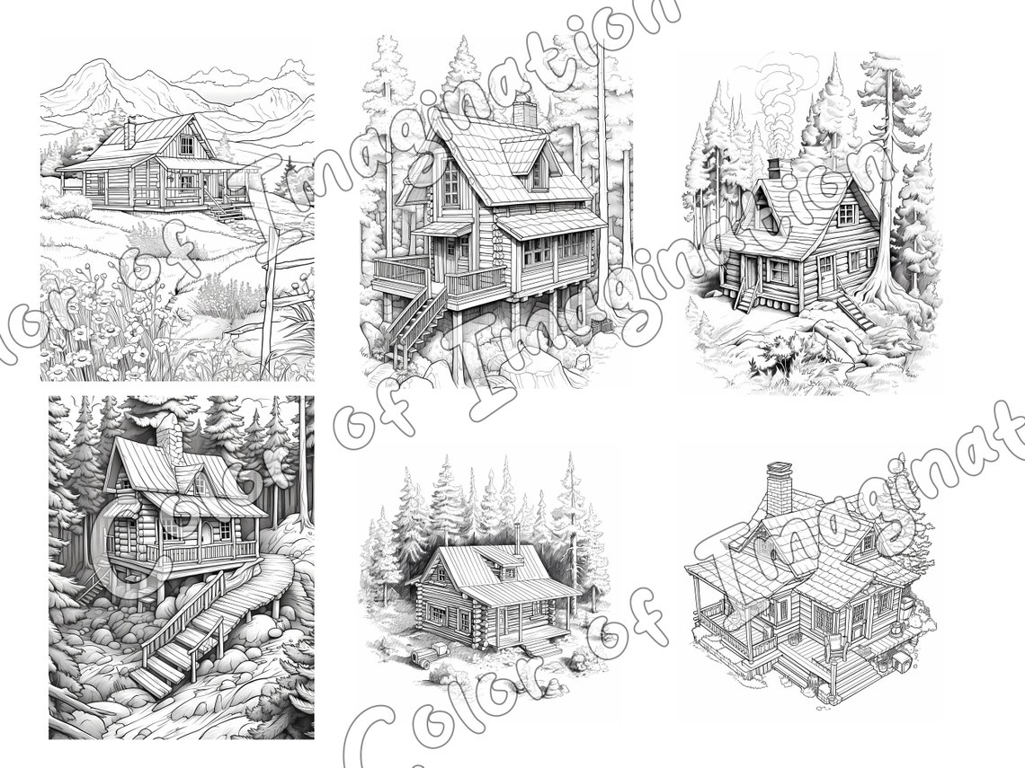 Cabin Coloring Pages for Adults and Kids 20 Page Cabin Coloring Book ...