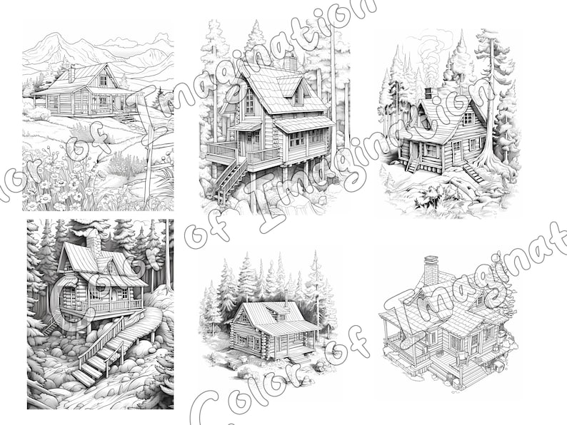 Cabin Coloring Pages for Adults and Kids 20 Page Cabin Coloring Book ...