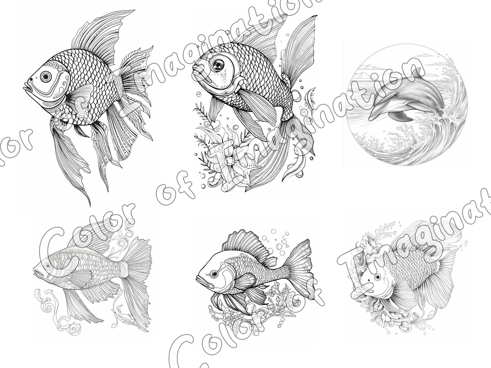 Fish Coloring Pages for Adults and Kids 34 Sheet Fish Coloring Book ...