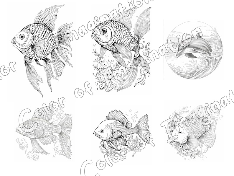 Fish Coloring Pages for Adults and Kids 34 Sheet Fish Coloring Book ...