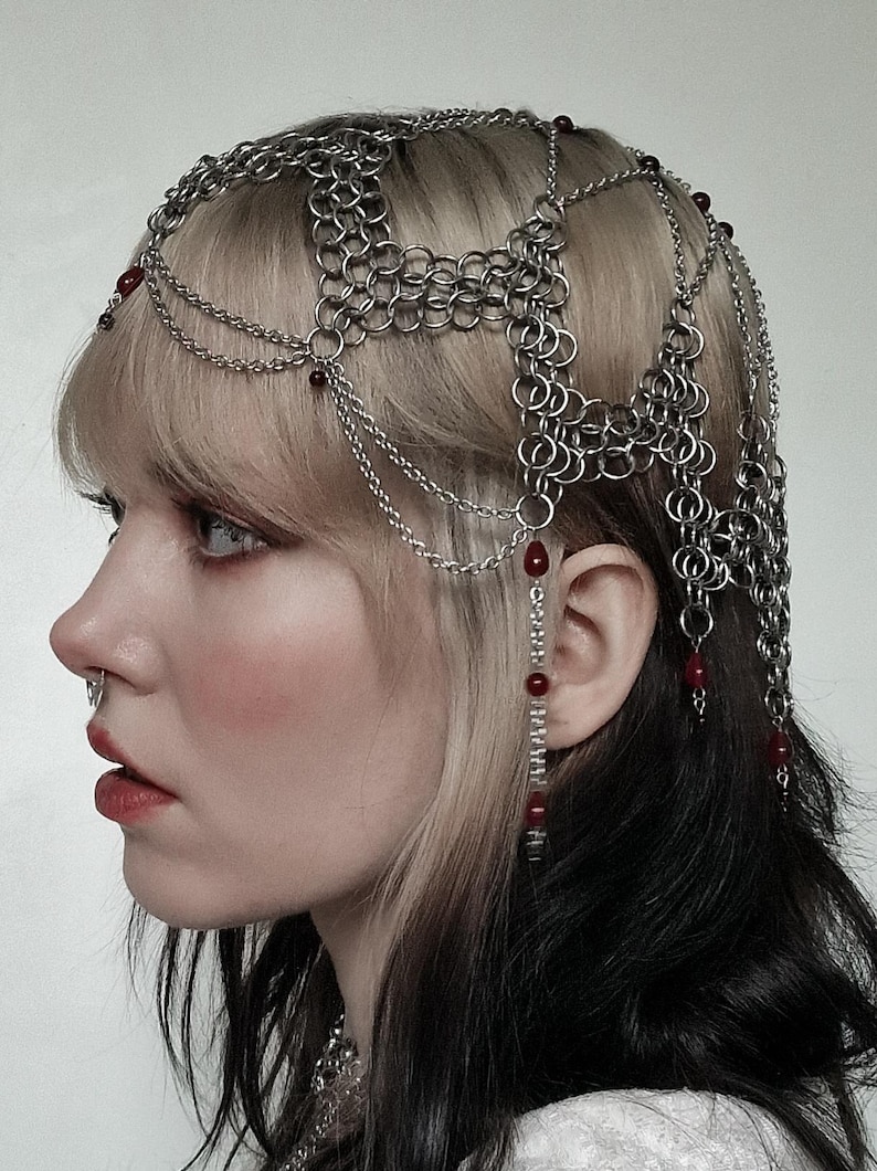 Chainmail Headpiece – Customizable Handmade Chainmail Coif With Beads ...