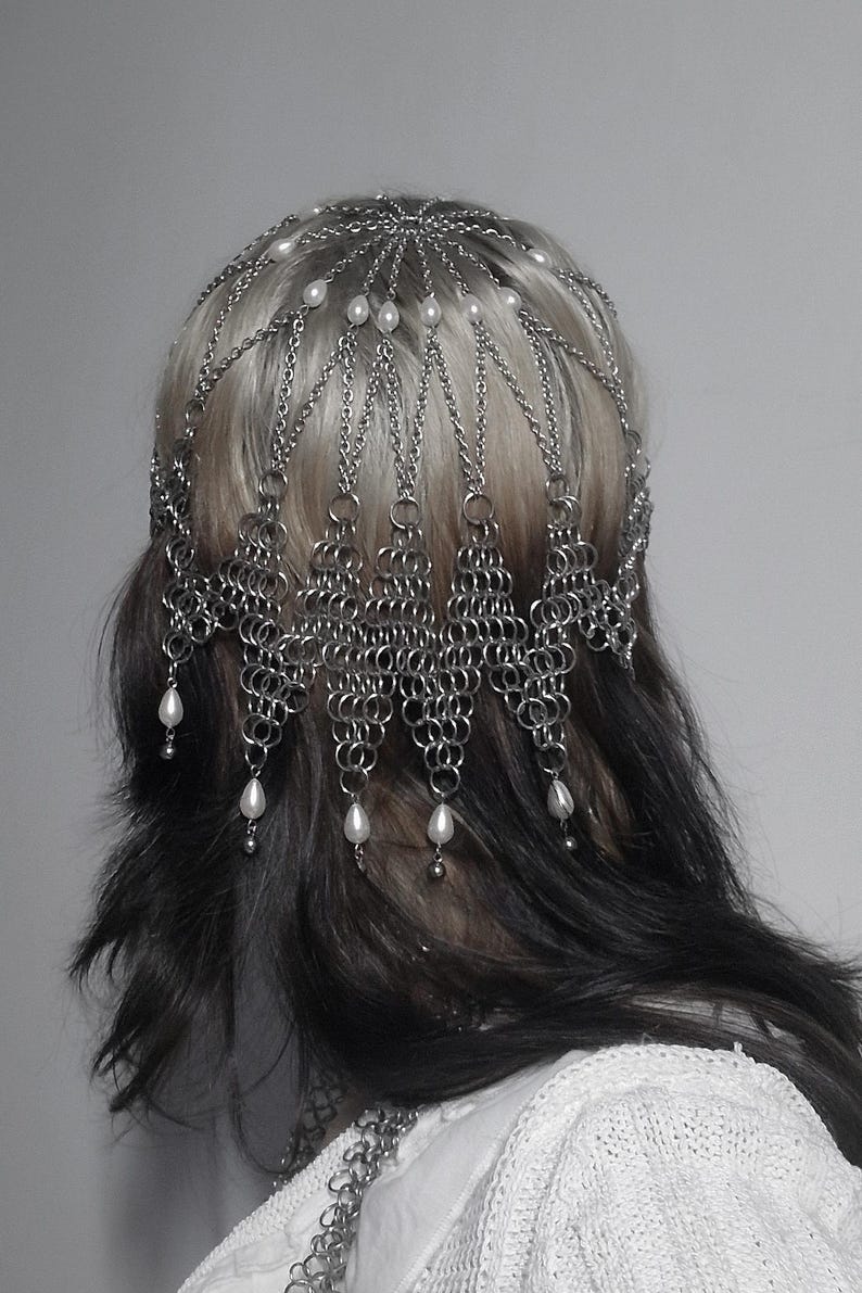Chainmail Headpiece – Customizable Handmade Chainmail Coif With Beads ...
