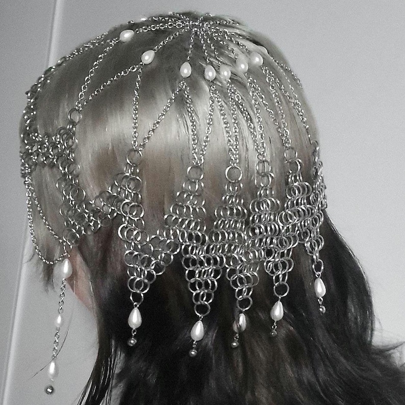 Chainmail Headpiece – Customizable Handmade Chainmail Coif With Beads ...