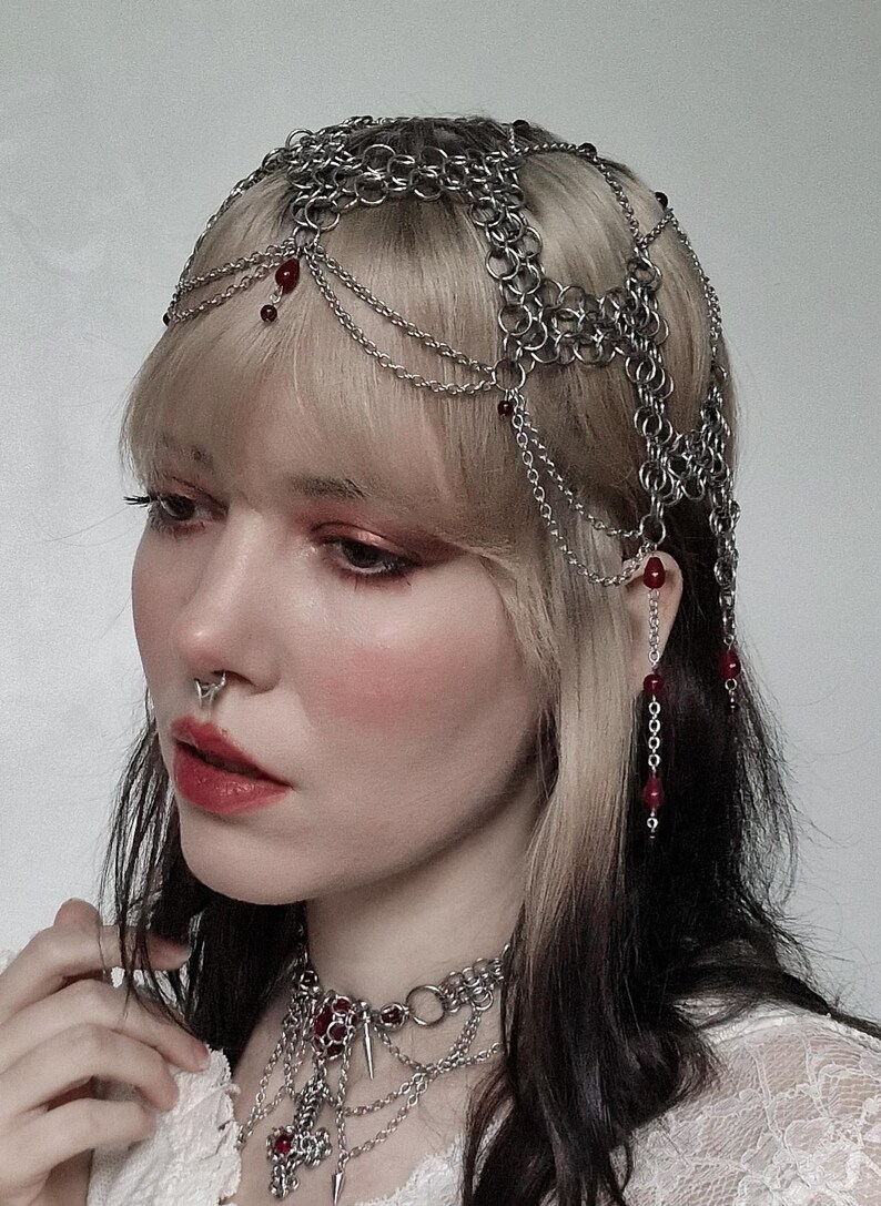 Chainmail Headpiece – Customizable Handmade Chainmail Coif With Beads ...
