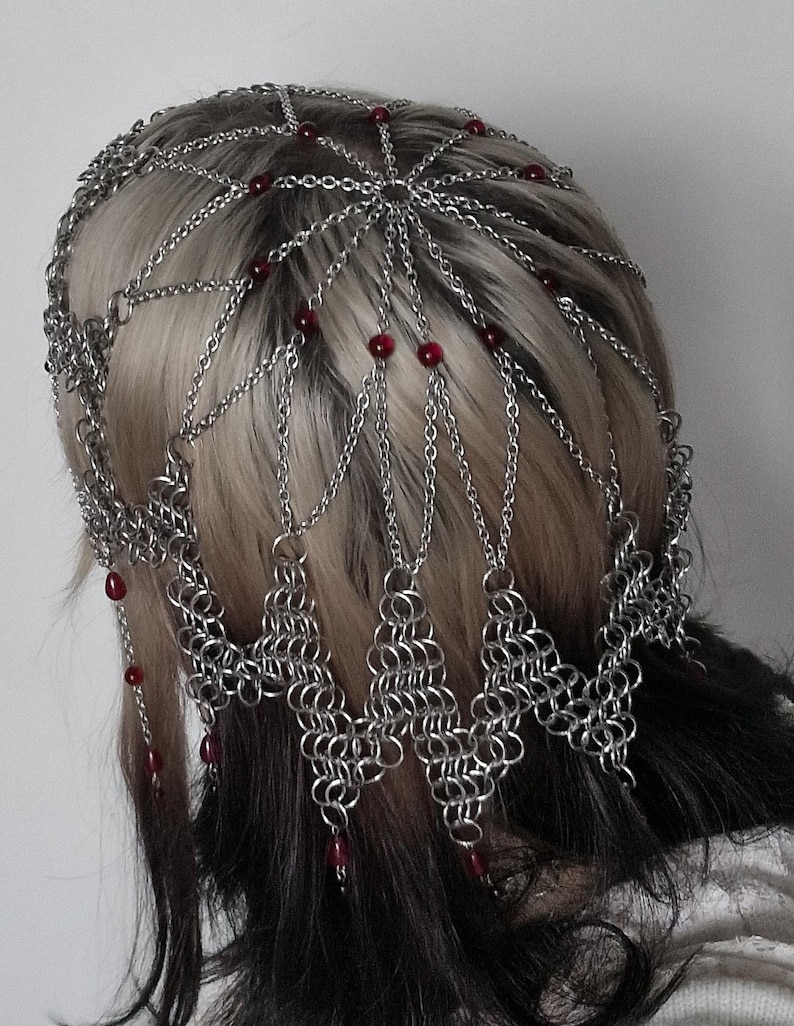 Chainmail Headpiece – Customizable Handmade Chainmail Coif With Beads ...
